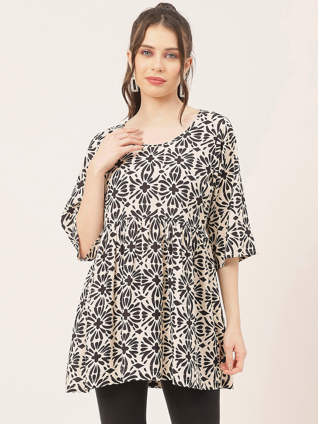 Buy Moomaya Ethnic Motif Printed Longline Peplum Top - Tops for Women ...