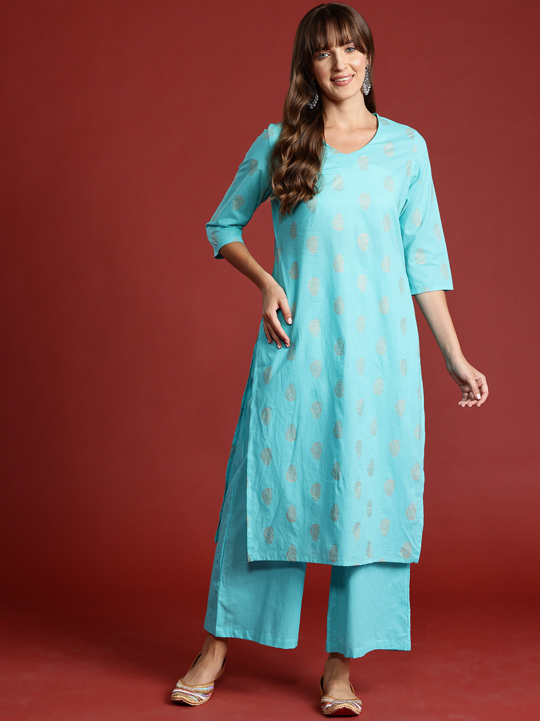 Buy Anouk Paisley Print Pure Cotton Kurta With Palazzos - Kurta Sets ...