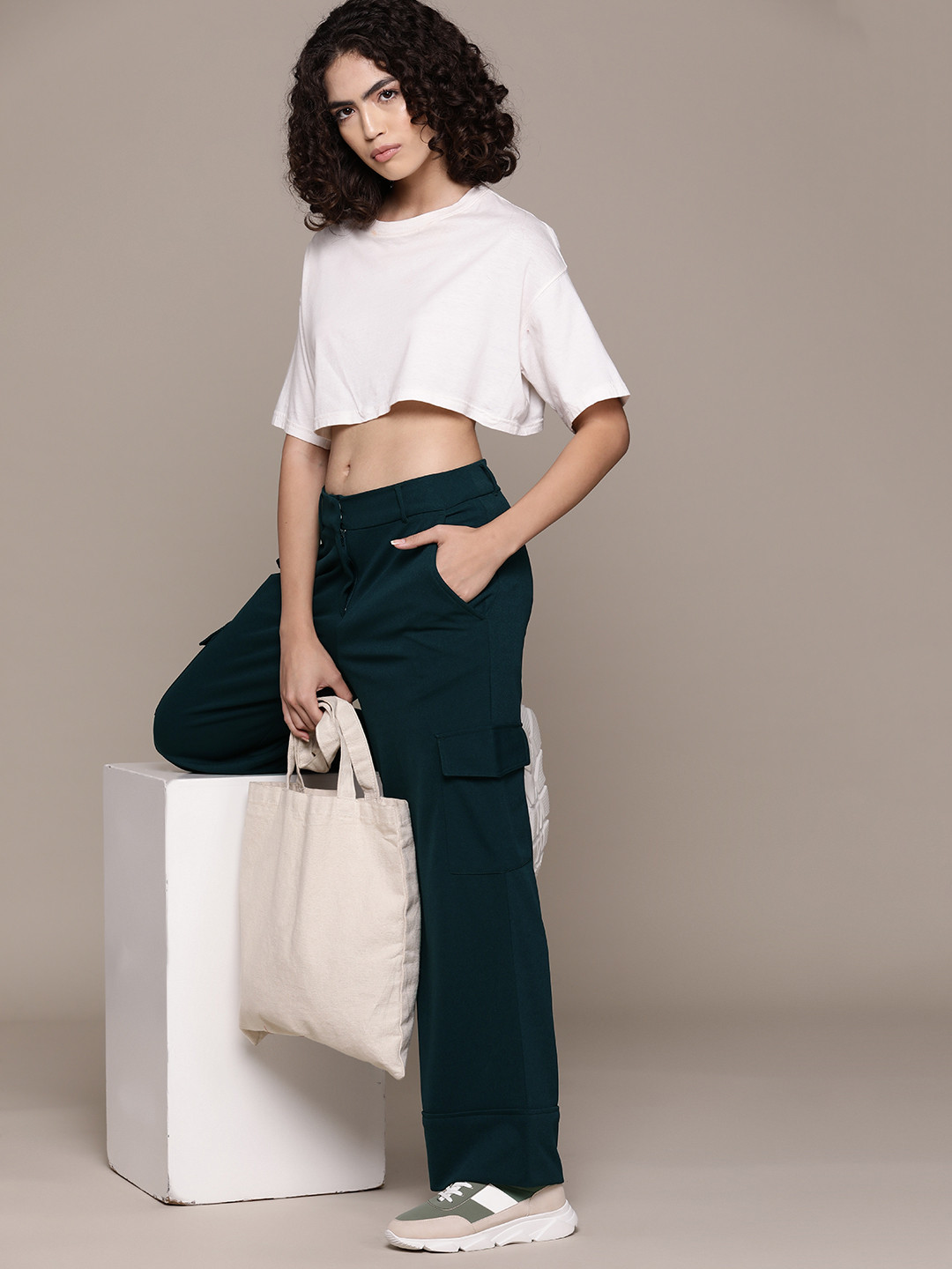 Buy The Roadster Lifestyle Co. Women Wide Leg Cropped Cargos - Trousers ...