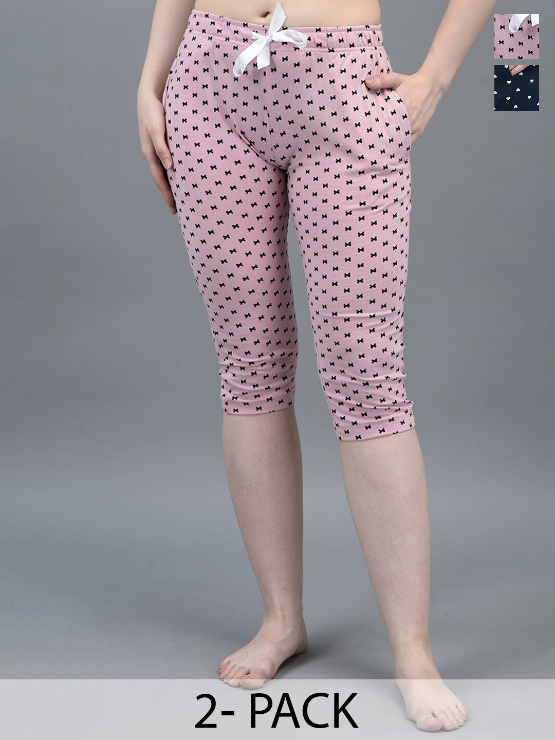 Buy Dollar Missy Pack Of 2 Printed Cotton Skinny Fit Capris - Capris ...