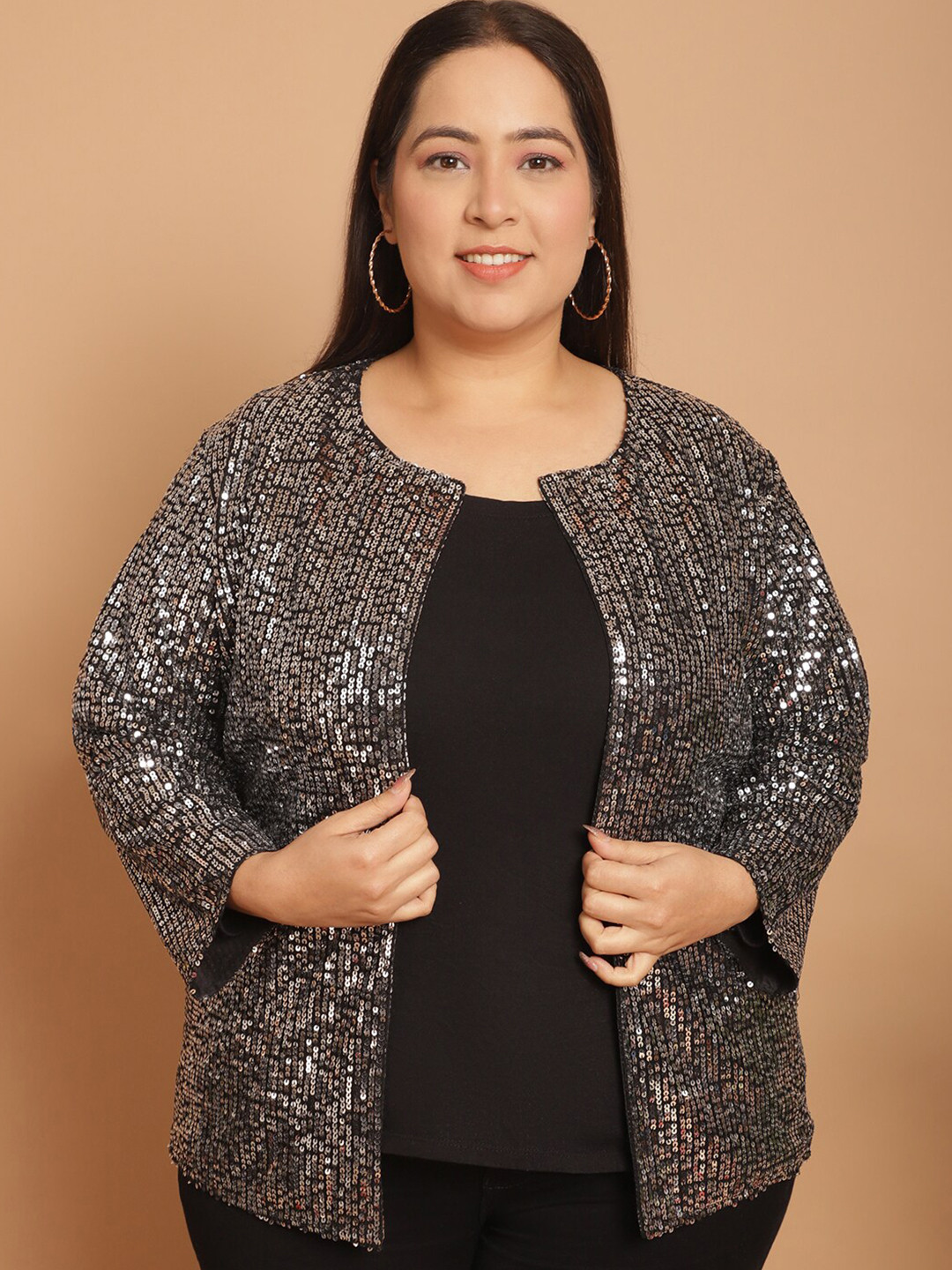 Buy UrSense Plus Size Embellished Open Front Party Shrug - Shrug for ...