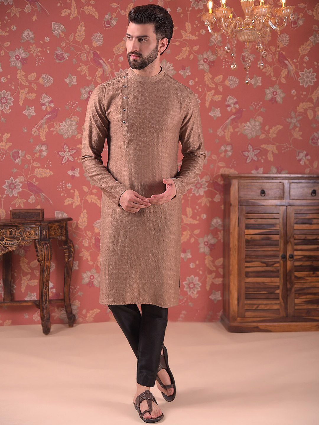 Buy House Of Pataudi Woven Design Straight Kurta With Pyjama - Kurta ...