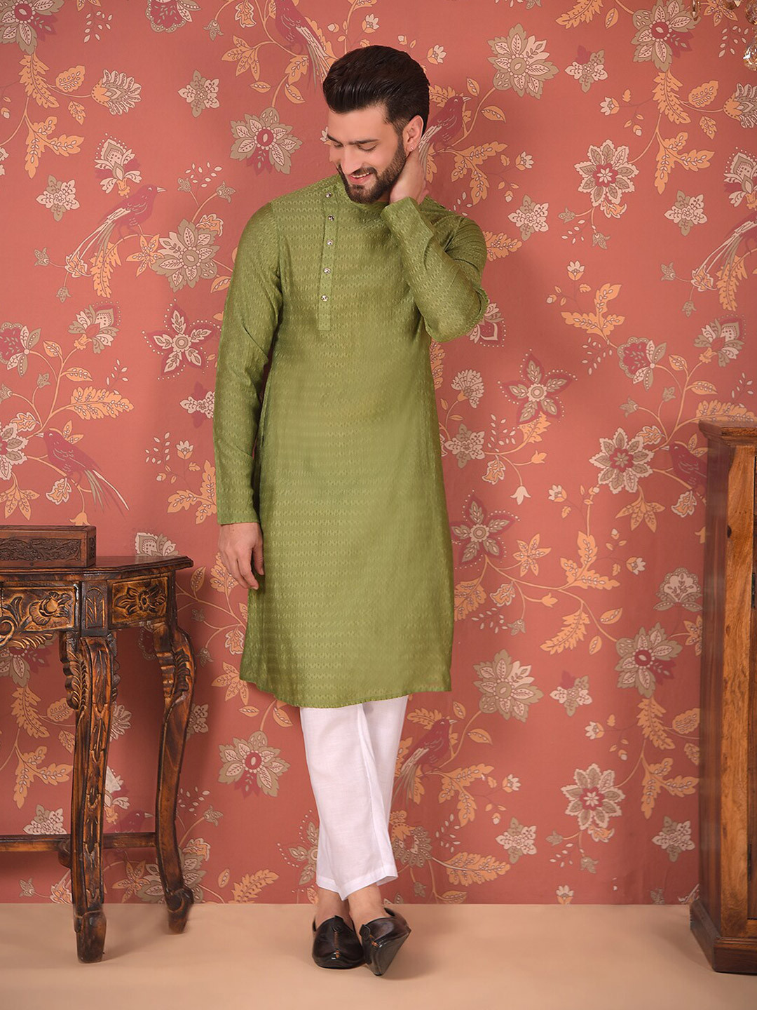 Buy House Of Pataudi Woven Designed Straight Kurta With Pyjama - Kurta ...