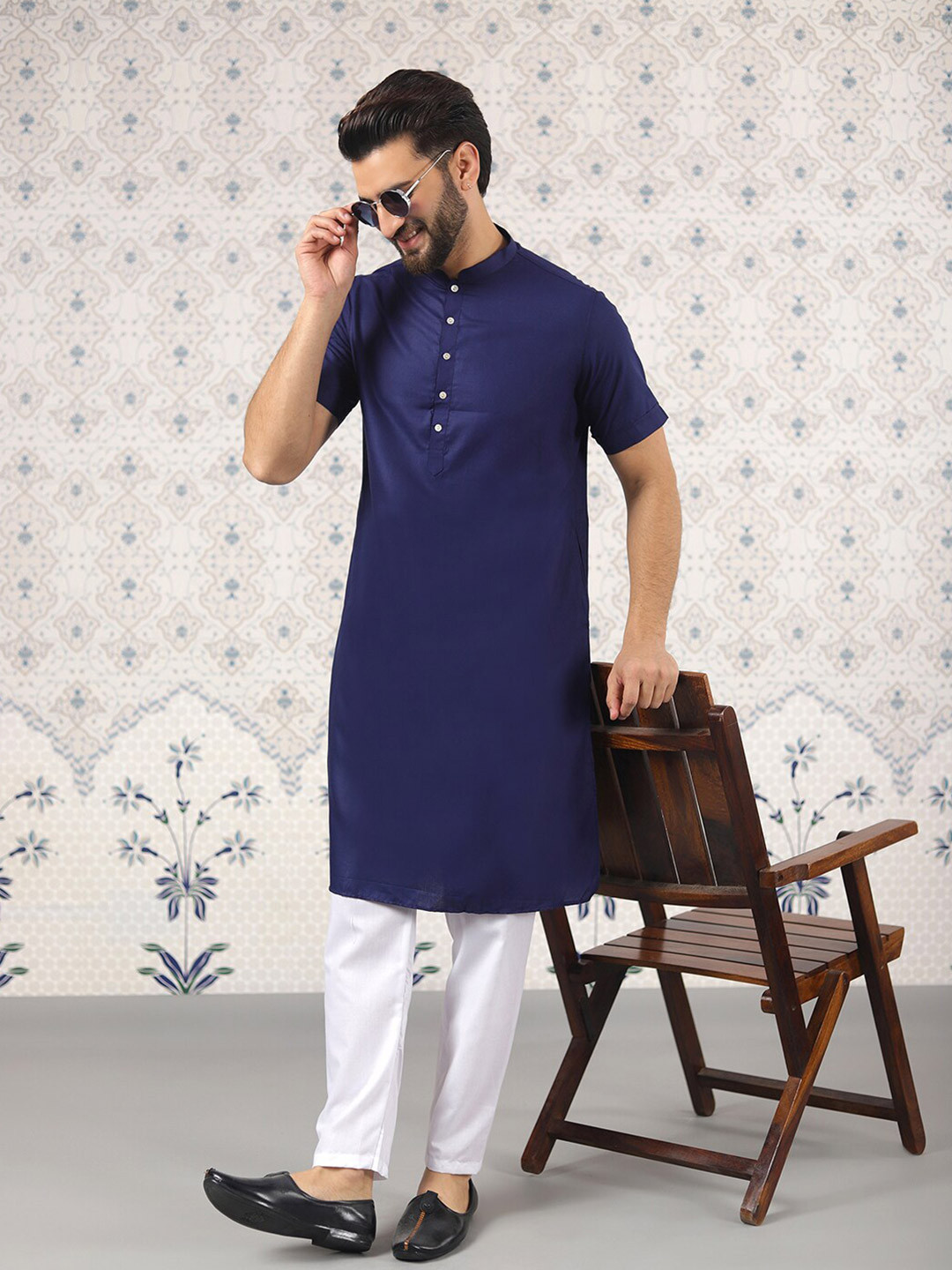 Buy Ode By House Of Pataudi Mandarin Collar Kurta With Pyjama - Kurta ...