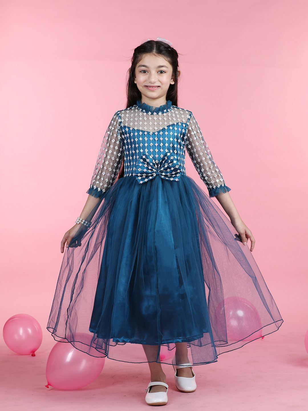 Buy Cutiekins Girls Colourblocked Net Maxi Dress - Dresses for Girls ...