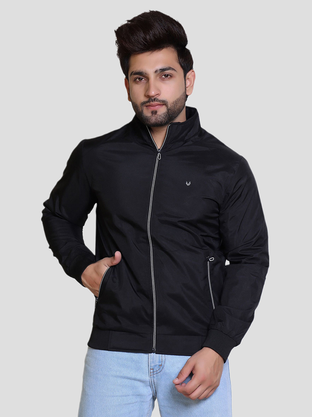 Buy WILD WEST Mock Collar Water Resistant Dry Fit Bomber Jacket ...
