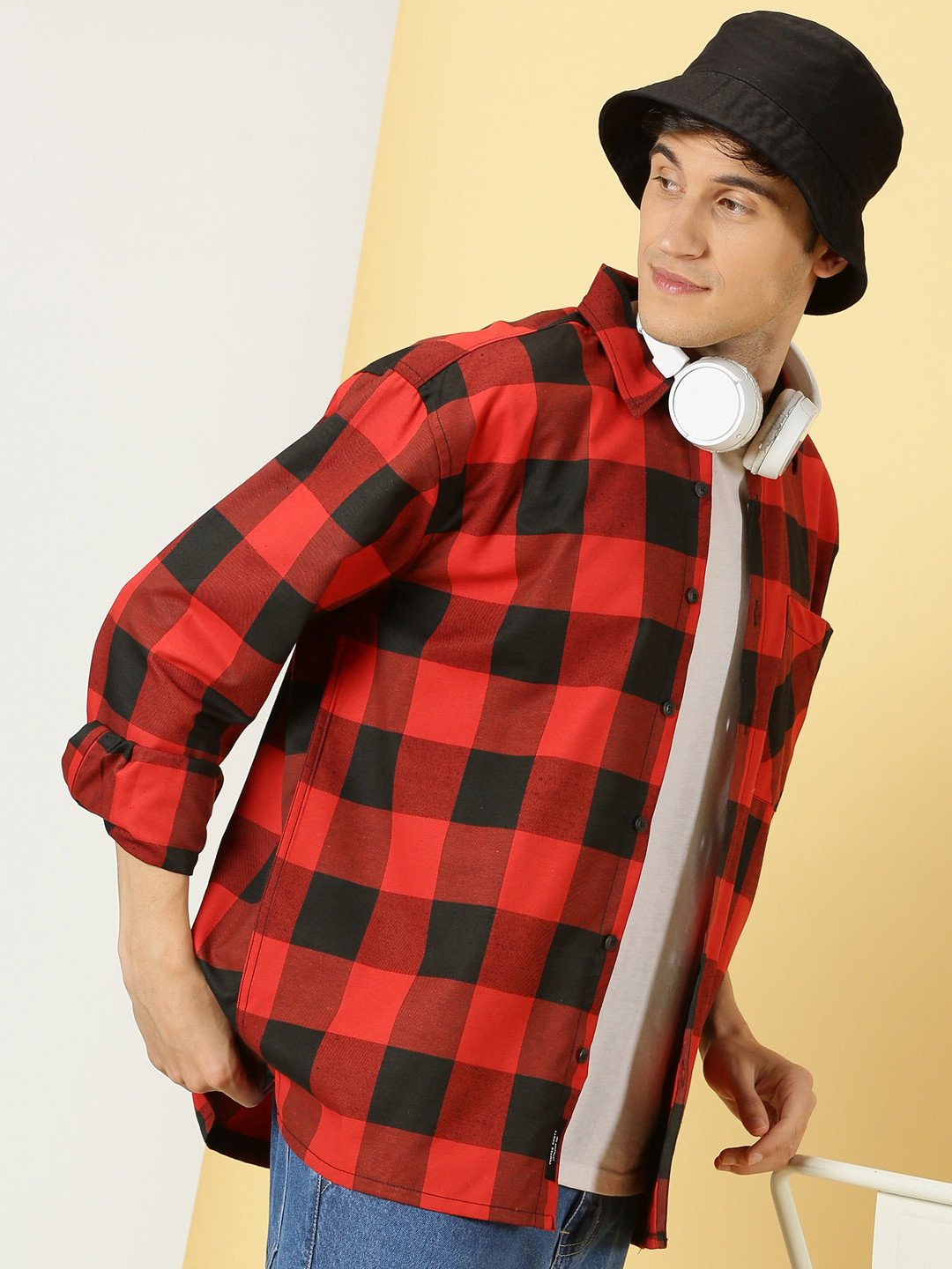 Buy Thomas Scott Smart Checked Spread Collar Long Sleeves Oversized ...