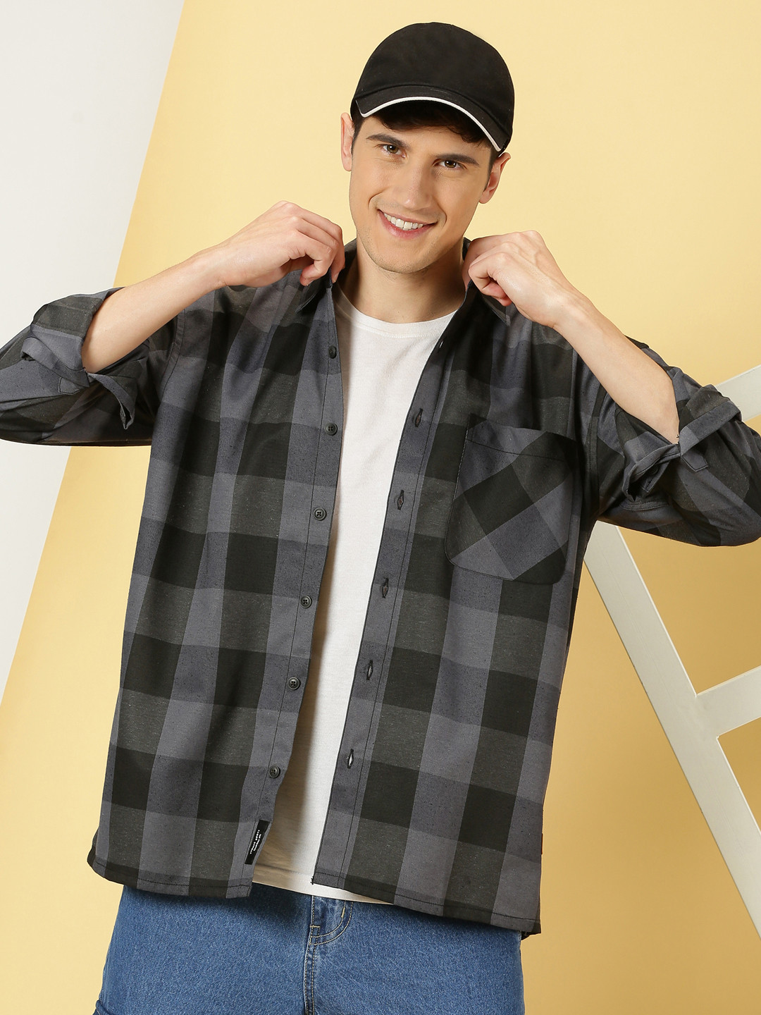 Buy Thomas Scott Smart Checked Spread Collar Long Sleeves Oversized ...