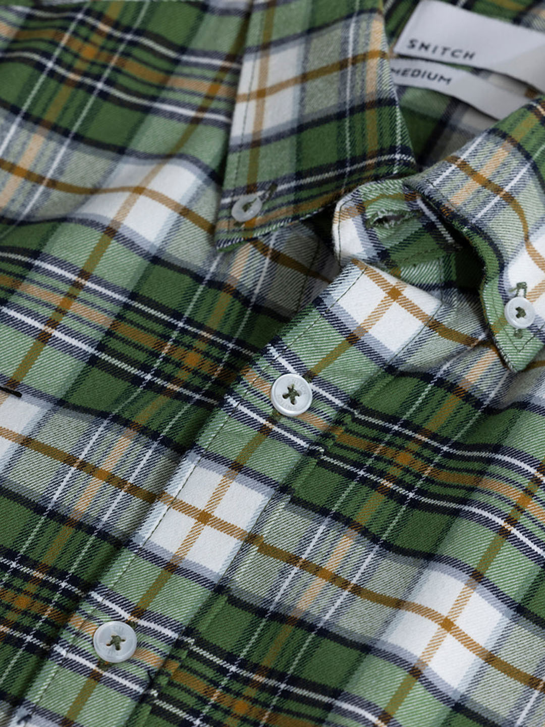 Buy Snitch Green Classic Slim Fit Tartan Checks Cotton Casual Shirt ...