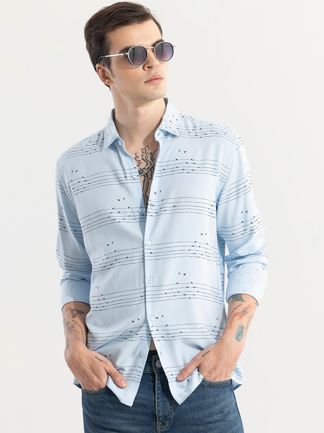 Buy Snitch Blue Classic Slim Fit Opaque Casual Shirt - Shirts for Men ...