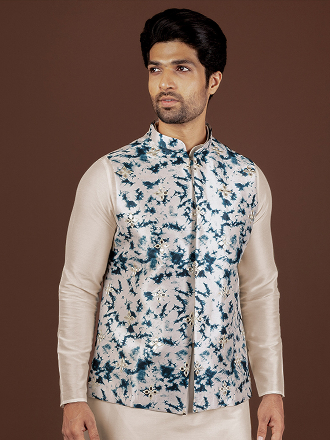 Buy KISAH Printed Mirror Work Woven Nehru Jacket - Nehru Jackets for ...