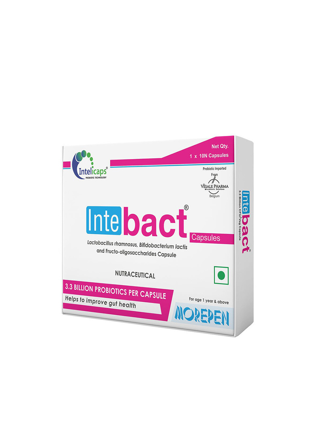 Buy Dr. Morepen Intebact 3.3 BN Probiotic Capsules 10 Capsules ...