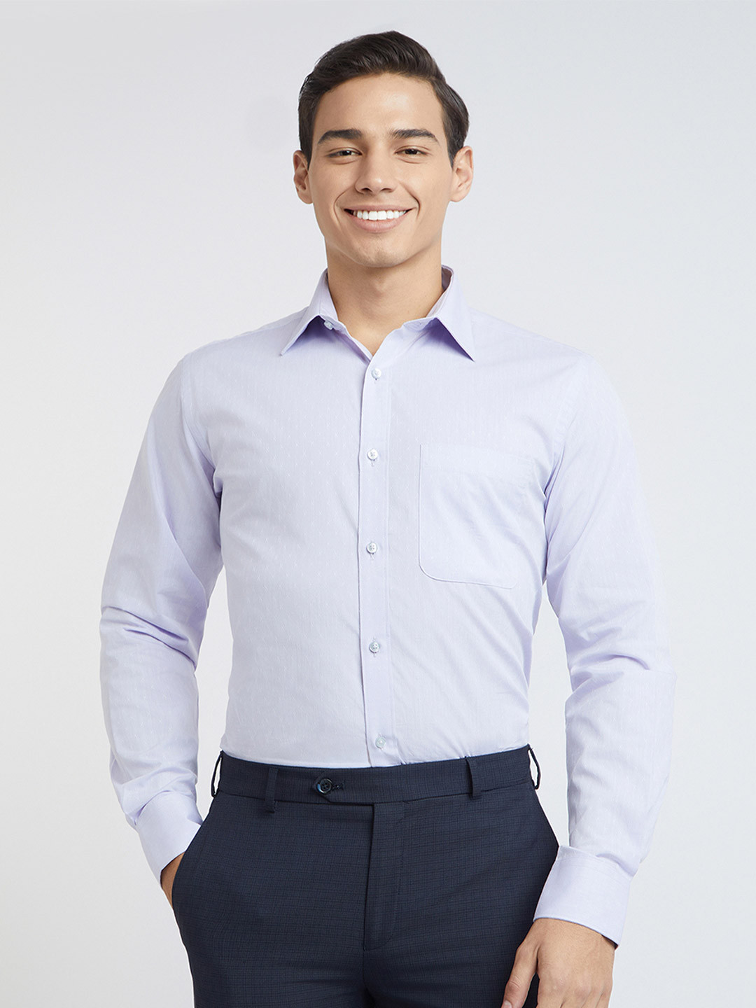 Buy Raymond Slim Fit Self Design Printed Cutaway Collar Pure Cotton ...