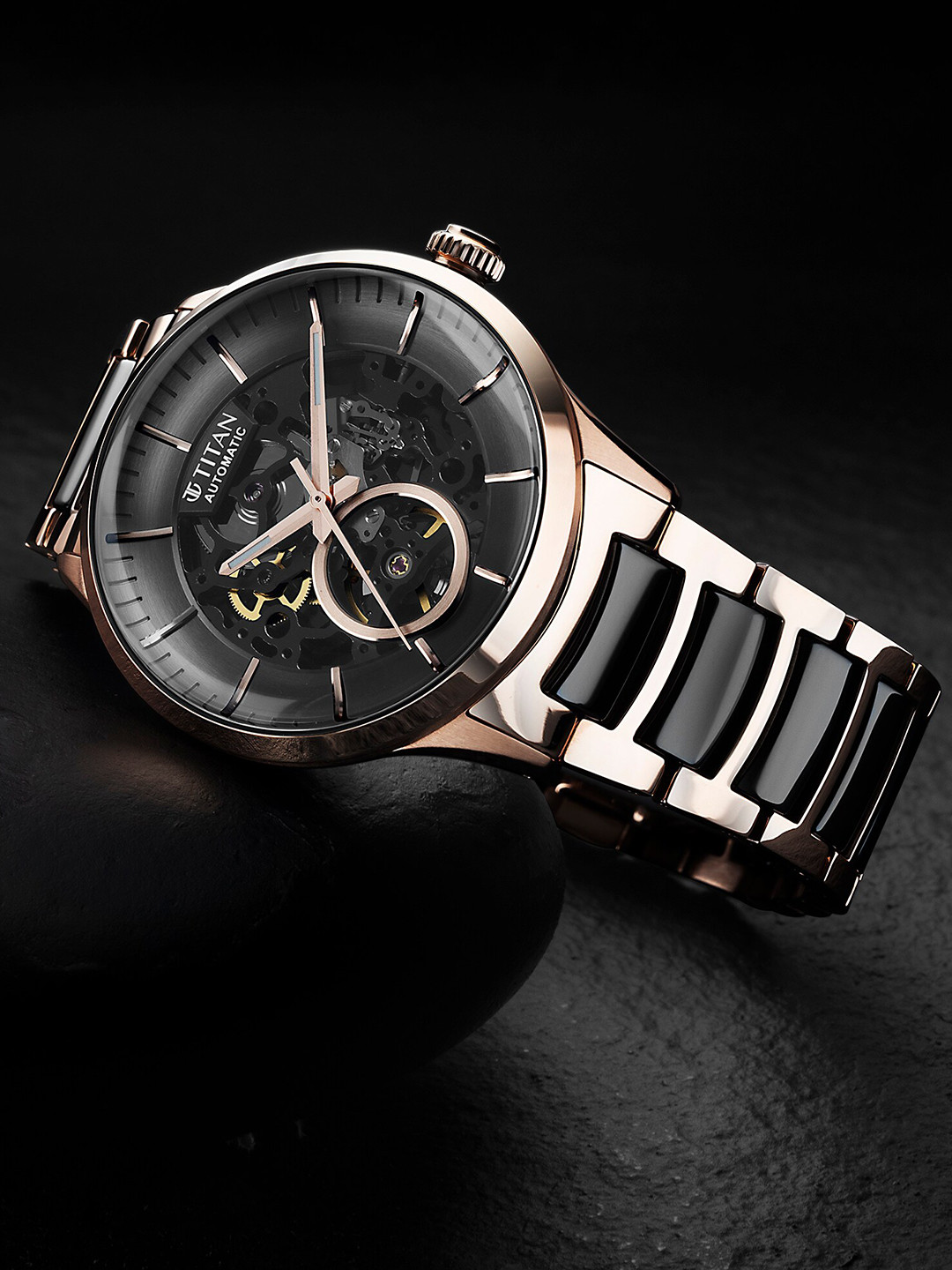 Buy Titan Men Textured Dial & Stainless Steel Straps Analogue Automatic ...