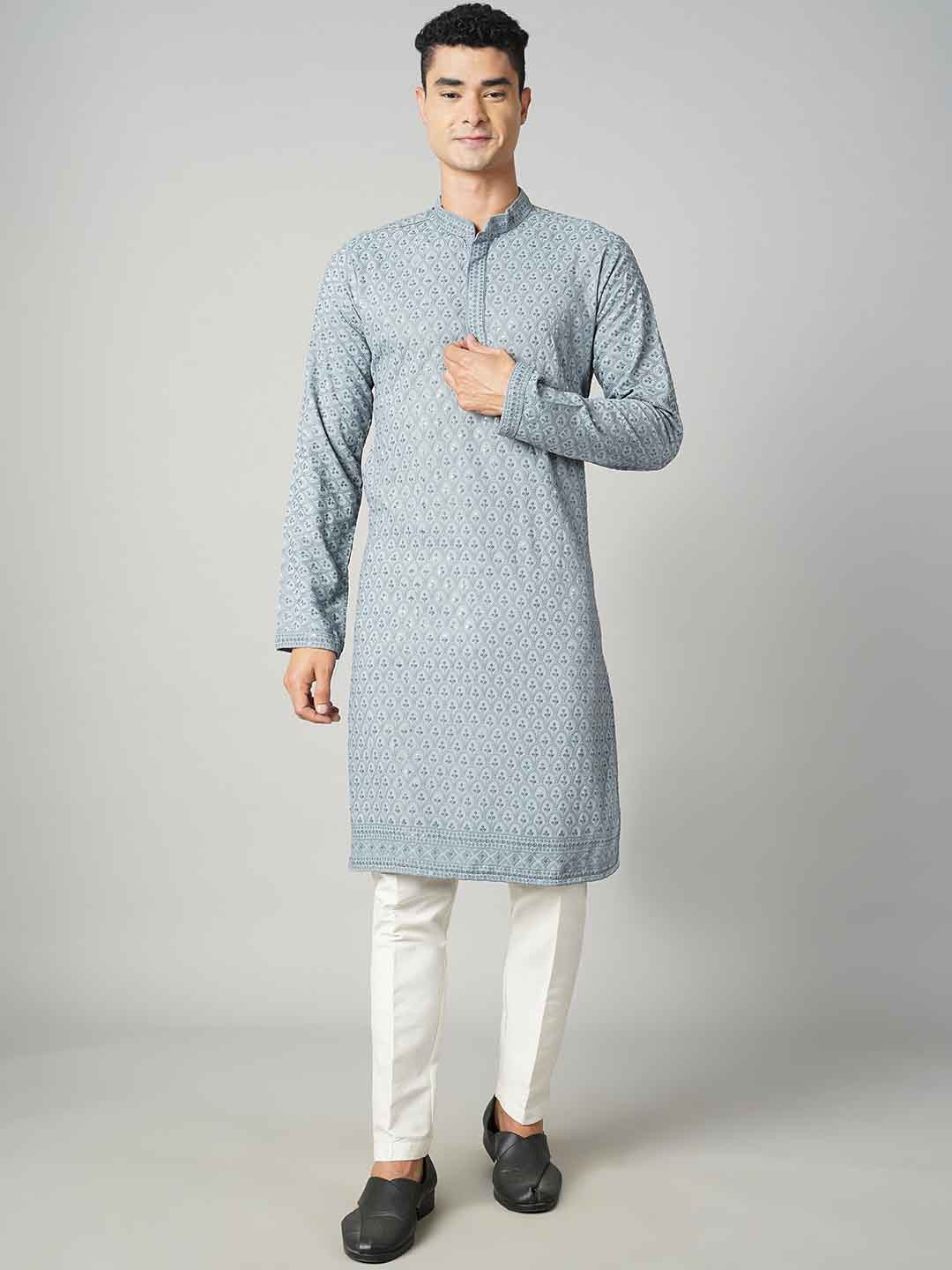 Buy Shiv Leela Geometric Thread Work Sequined Kurta - Kurtas for Men ...