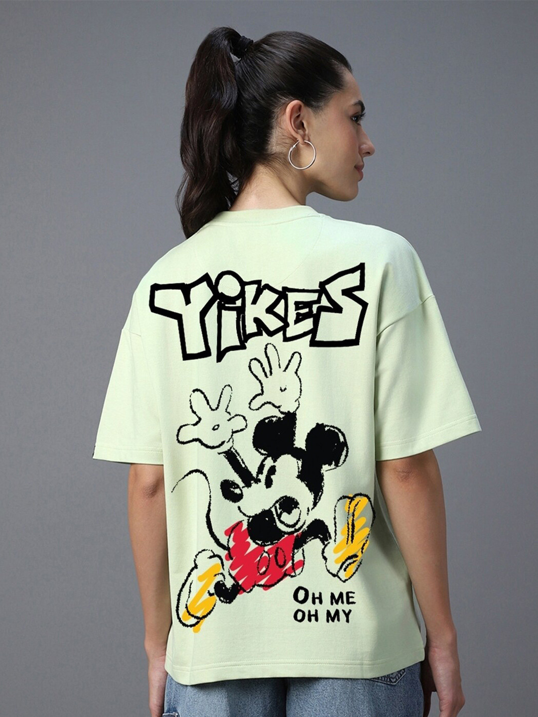 Buy Bewakoof Heavy Duty 1.0 Women Green Yikes Mickey Graphic Printed ...