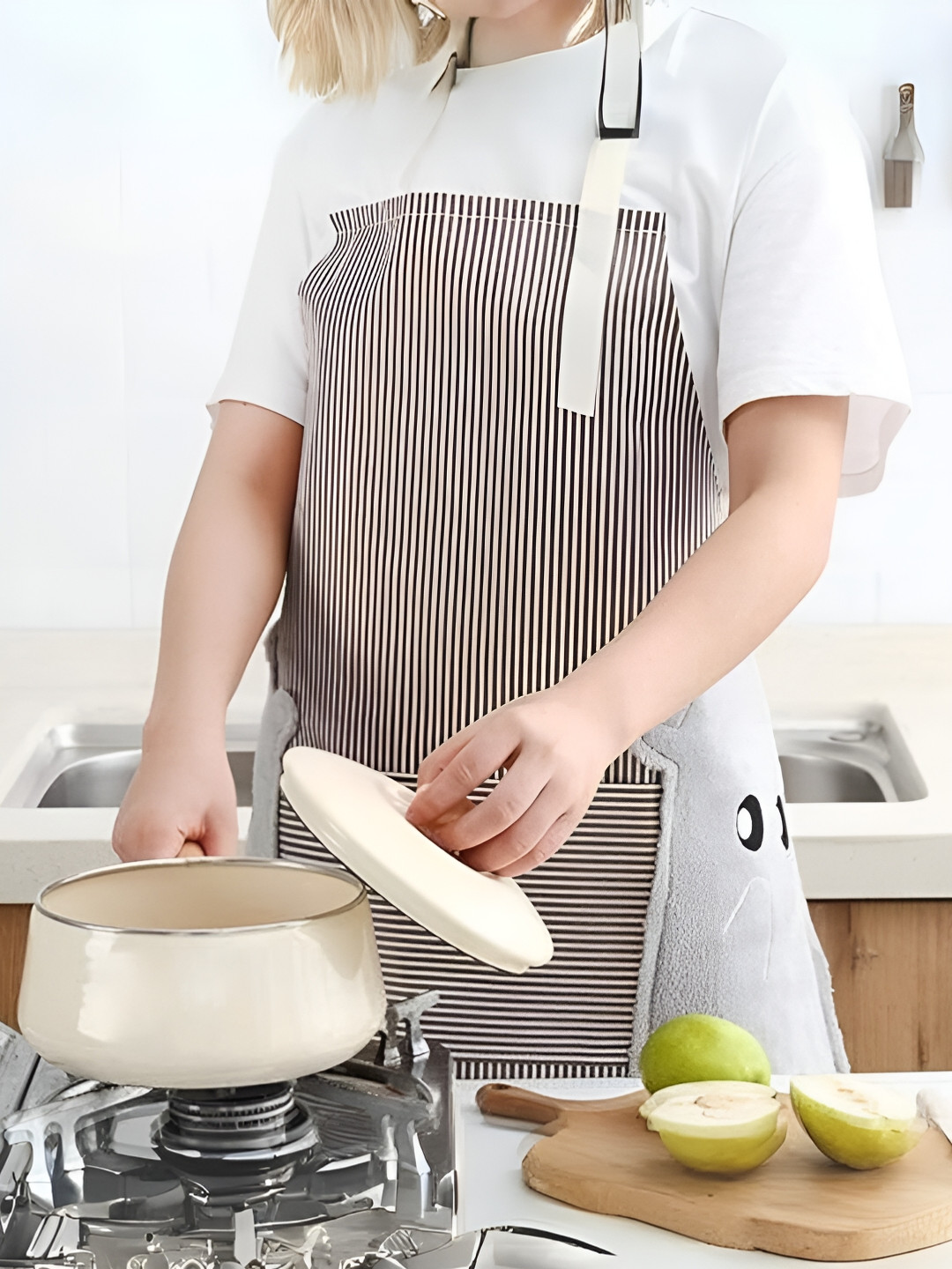 Buy YELONA Brown & White Striped Kitchen Waterproof Apron - Aprons for ...