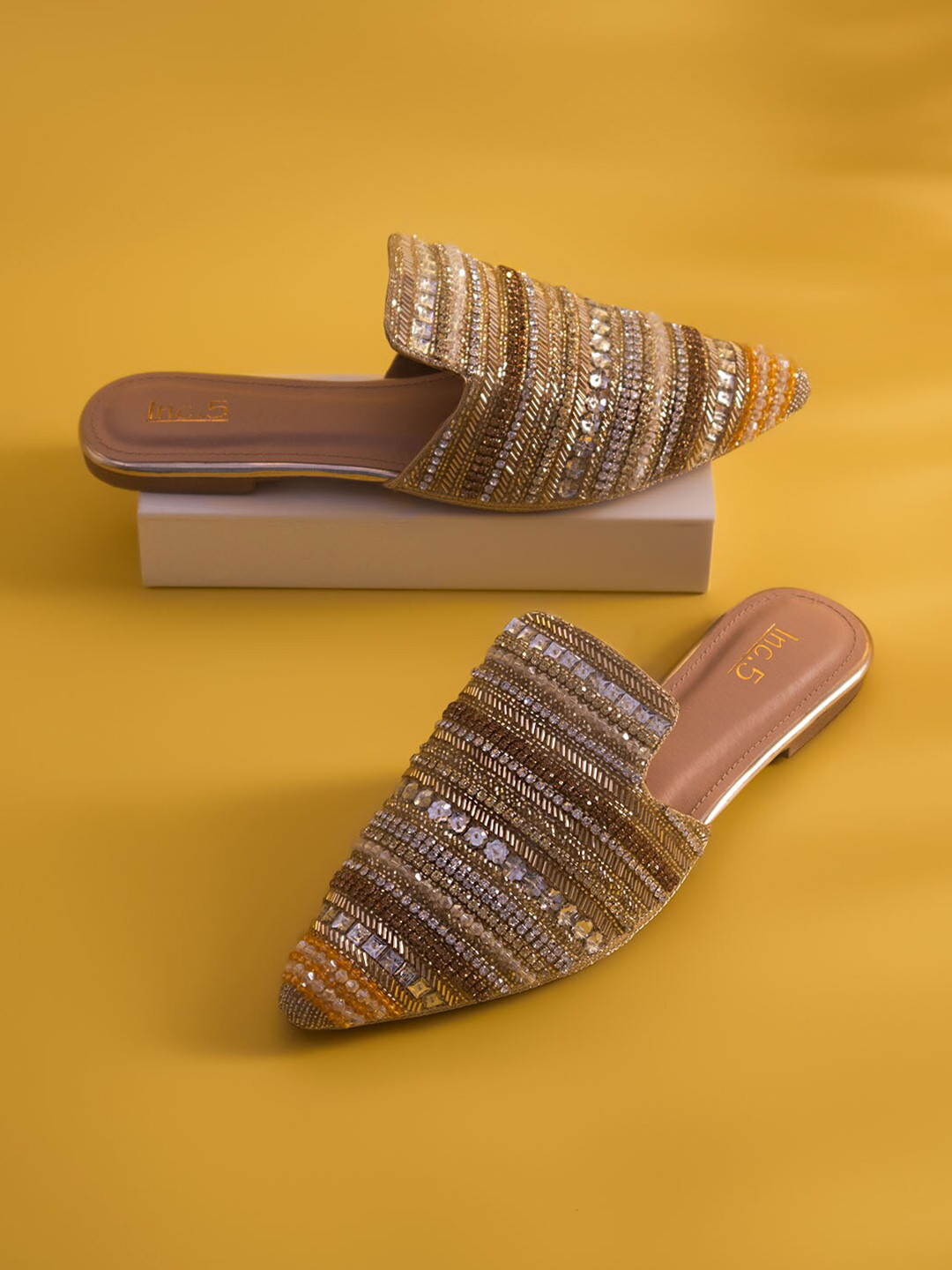 Buy Inc 5 Embellished Pointed Toe Mules Flats - Flats for Women ...