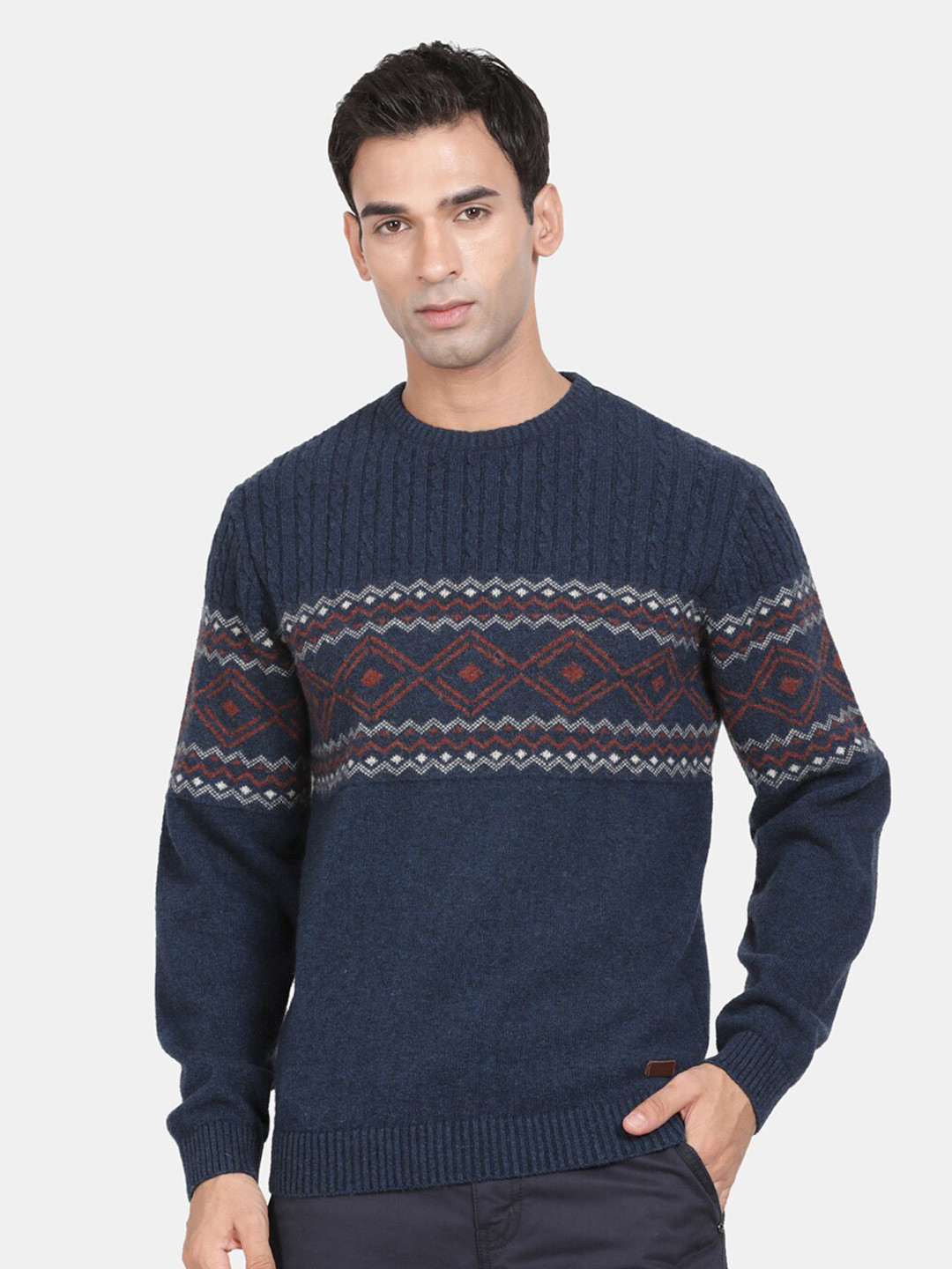 Buy T Base Abstract Printed Round Neck Round Neck Woollen Pullover ...