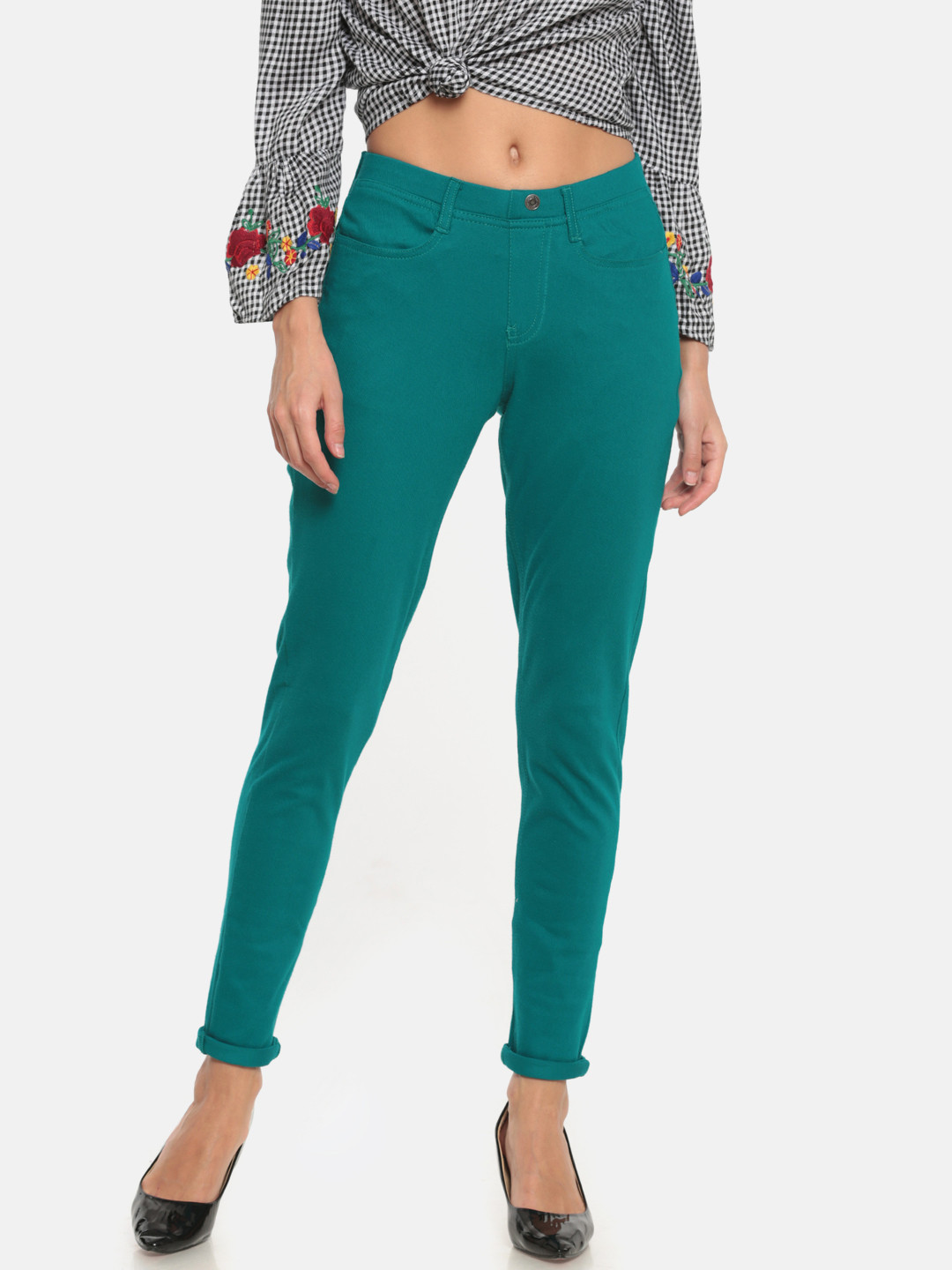 Buy Go Colors Teal Blue Solid Super Stretch Jeggings - Jeggings for ...