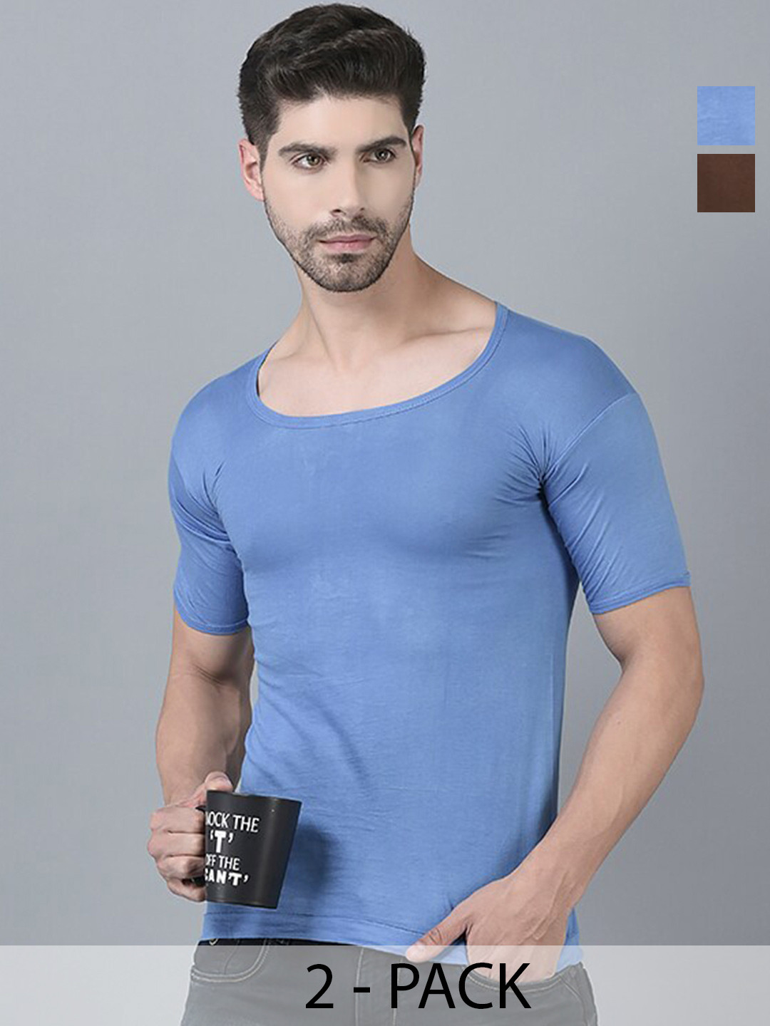 Buy Dollar Lehar Men Combed Cotton Round Neck With Sleeve Vest Pack Of ...