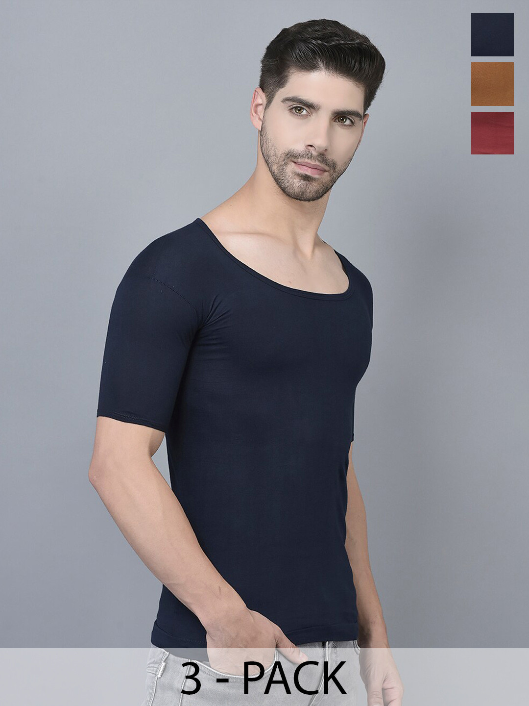 Buy Dollar Lehar Men Combed Cotton Round Neck With Sleeve Vest Pack Of ...