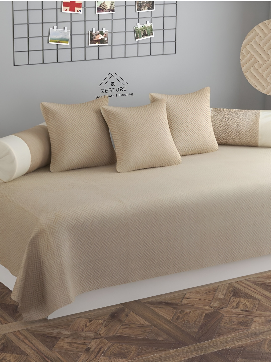 Buy ZESTURE Beige 6 Pieces Self Design Diwan Set - Diwan Set for Unisex ...