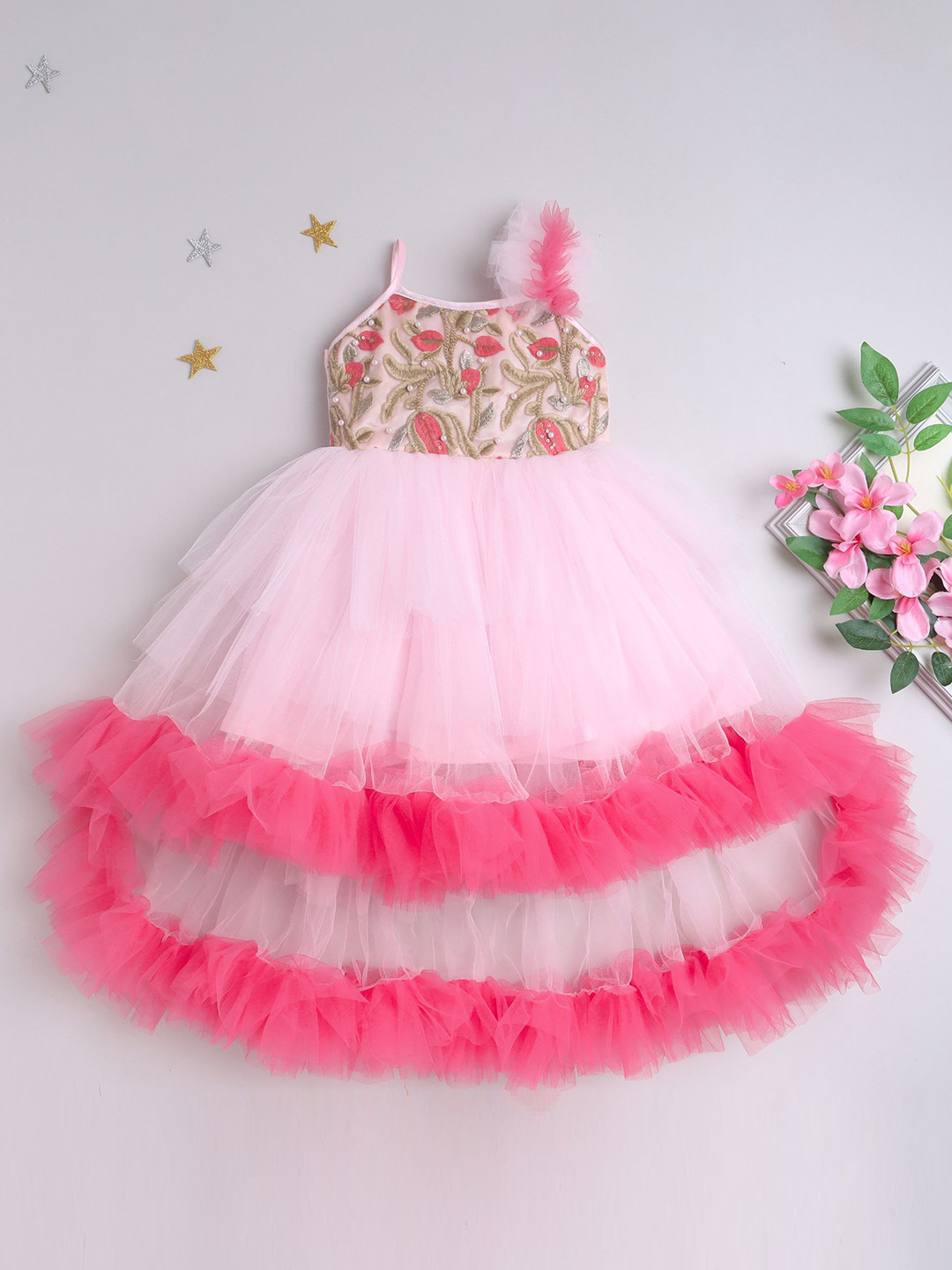 Buy MANY FROCKS & Girls Shoulder Straps Floral Net Maxi Dress - Dresses ...