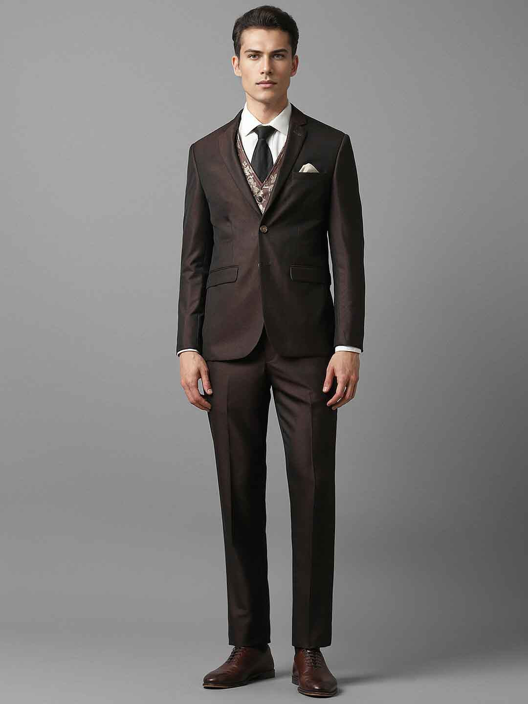 Buy Louis Philippe Self Design Slim Fit Single Breasted Three Piece ...