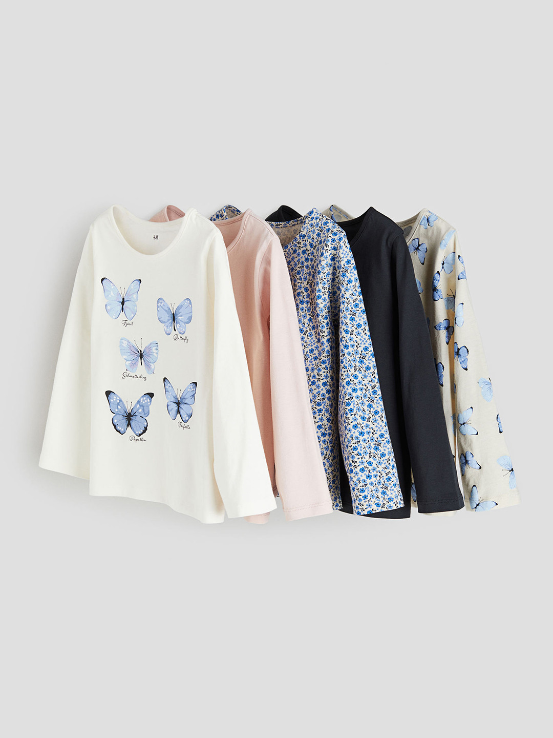 Buy H&M Girls Pure Cotton 5 Pack Long Sleeved Tops - Tops for Girls ...