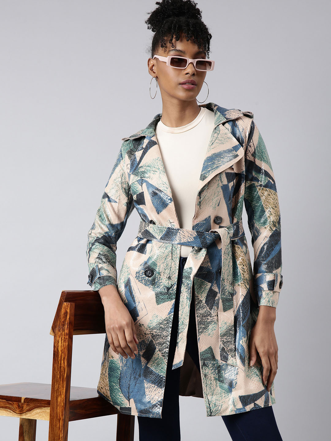 Buy SHOWOFF Abstract Printed Longline Overcoat - Coats for Women ...