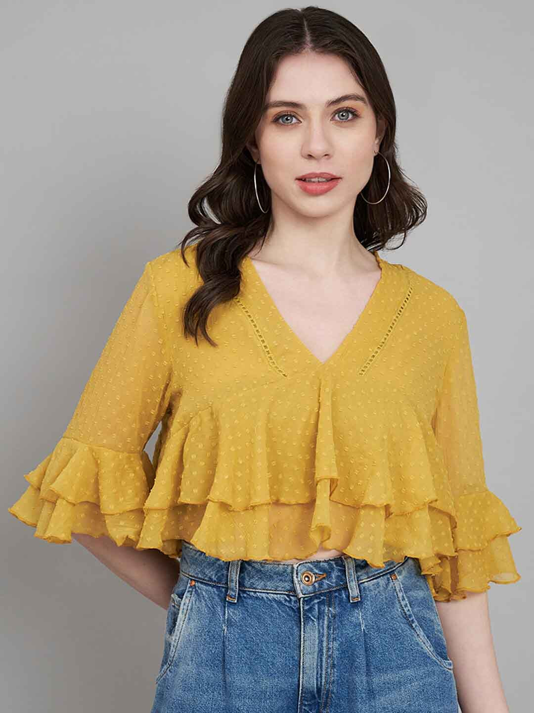 Buy Amagyaa V Neck Bell Sleeve A Line Crop Top - Tops for Women ...