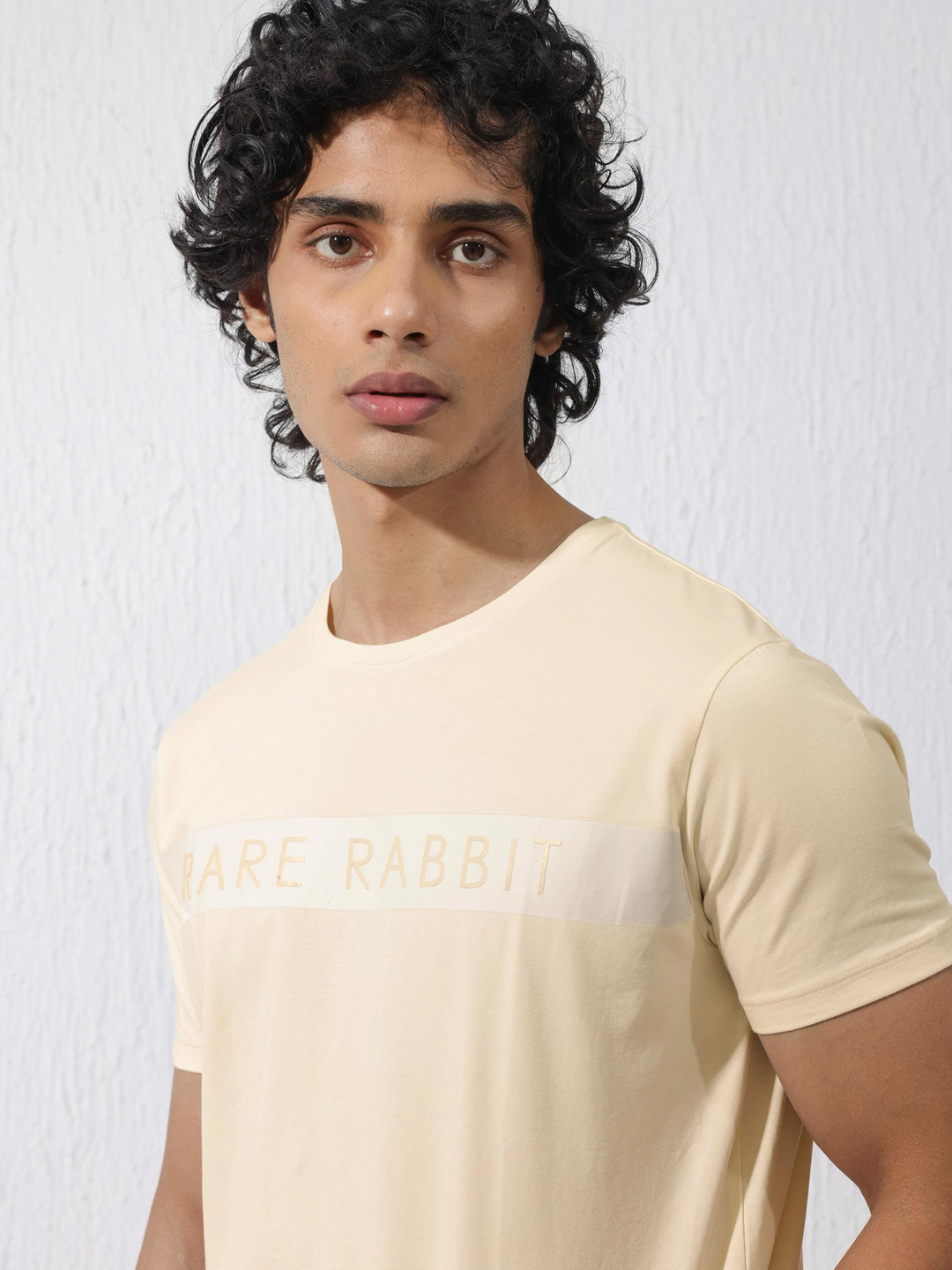 Buy RARE RABBIT Men Eloise Round Neck Typography Printed Cotton Slim ...