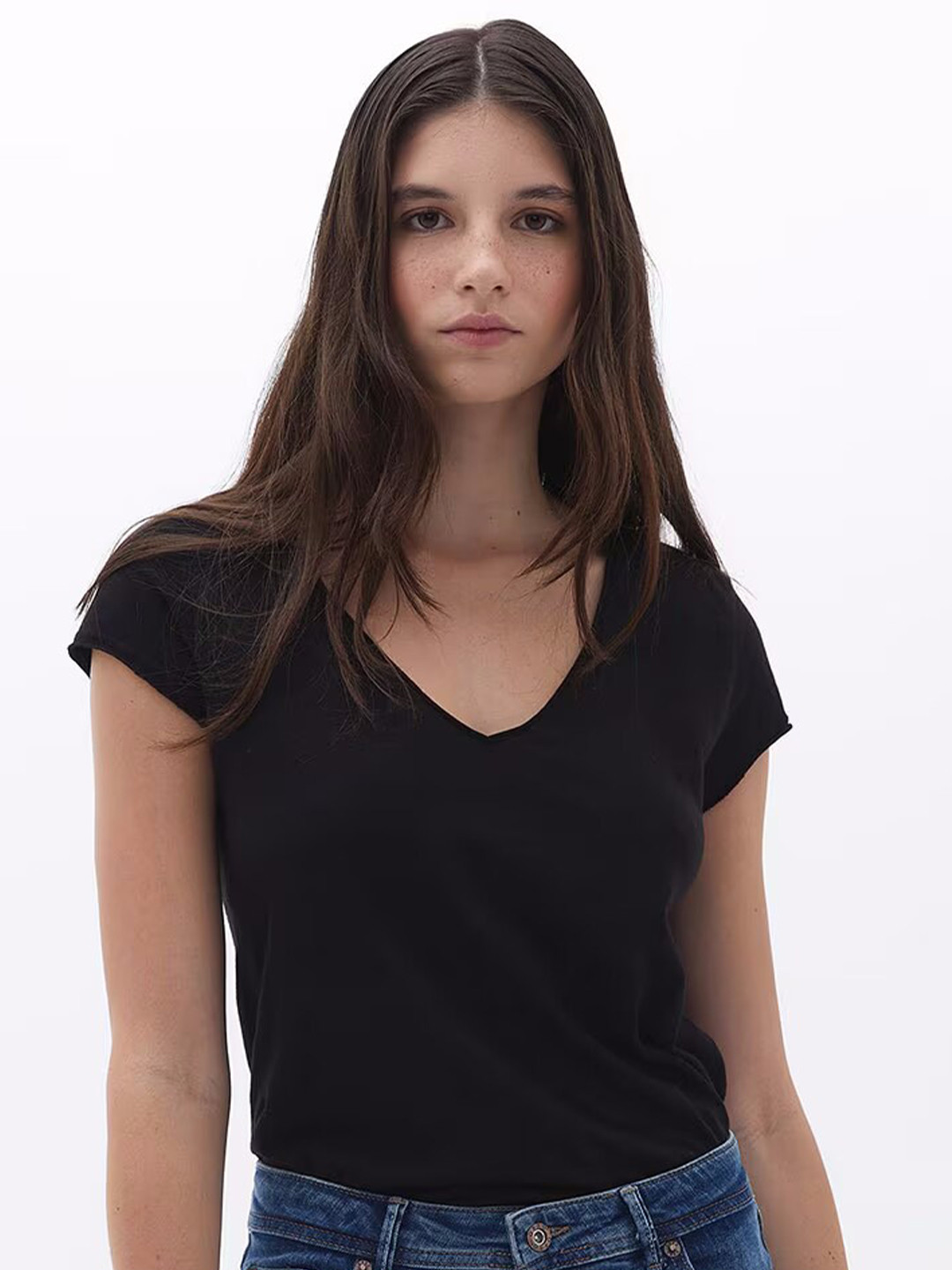 Buy COLOR CAPITAL V Neck Short Sleeves Opaque Casual Top - Tops for ...