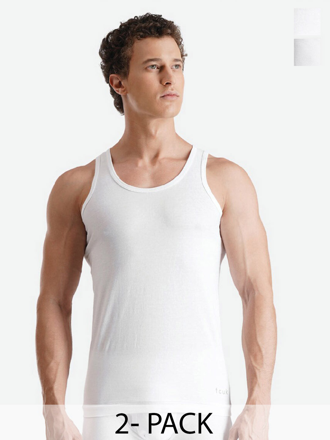 Buy FCUK Pack Of 2 Pure Cotton Antimicrobial Innerwear Vests ...