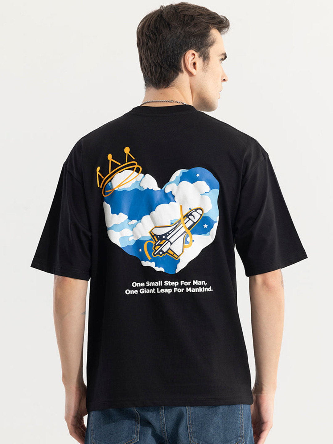 Buy Snitch Round Neck Short Drop Down Shoulder Graphic Printed Cotton T ...