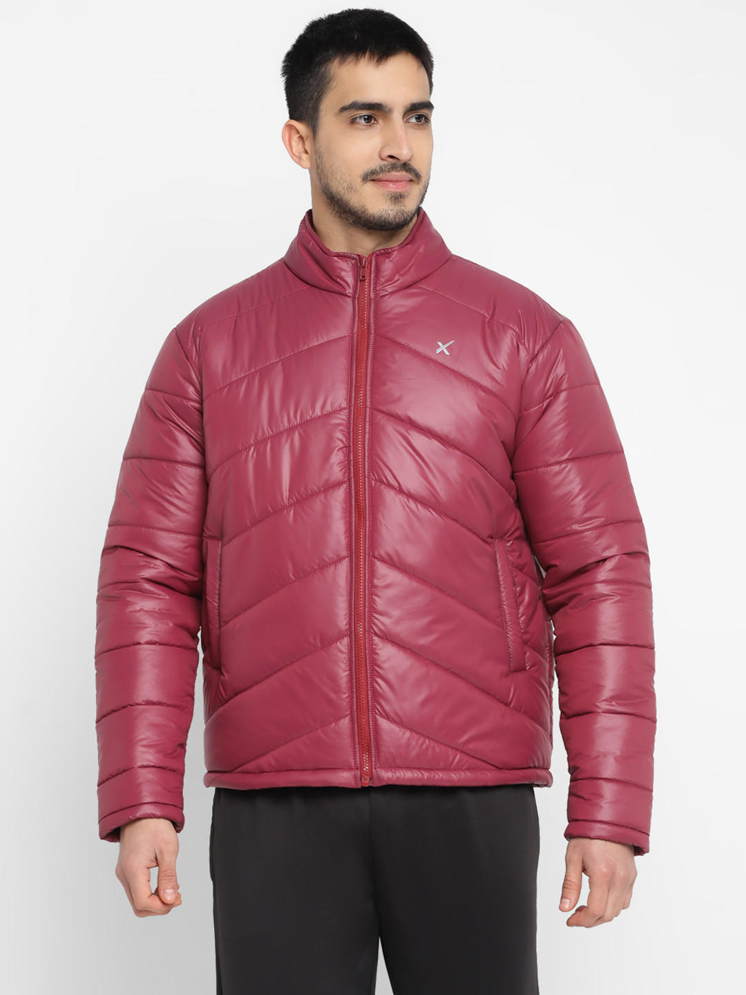 Buy HRX By Hrithik Roshan Maroon Mock Collar Long Sleeves Padded Jacket ...