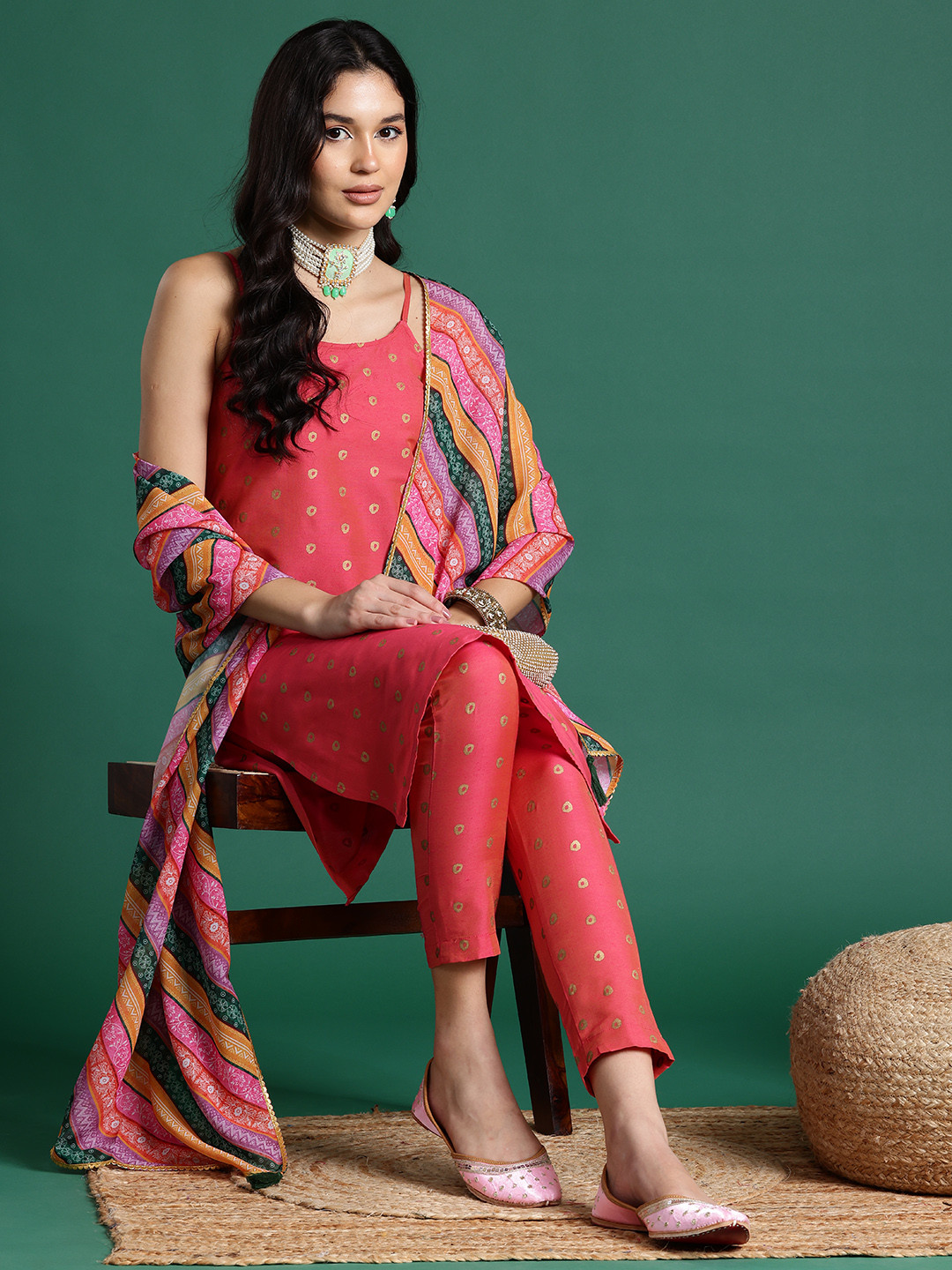 Buy Sangria Ethnic Motifs Printed Shoulder Straps Kurta Set With ...