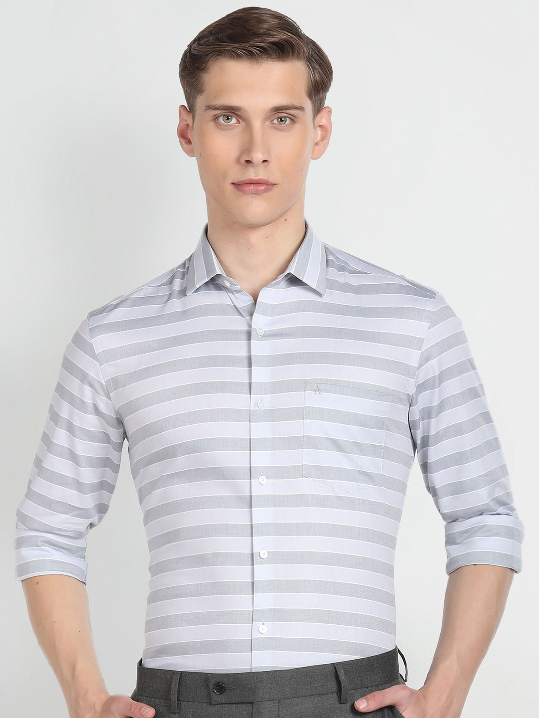 Buy Arrow New York Slim Fit Horizontal Stripes Cotton Formal Shirt ...