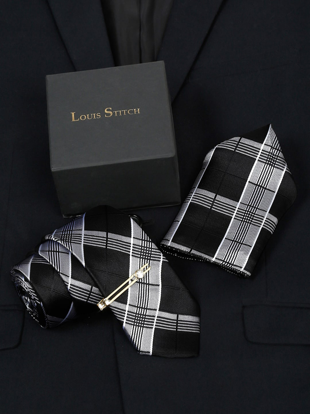 Buy LOUIS STITCH Men Checked Italian Silk Necktie Accessory Gift Set ...