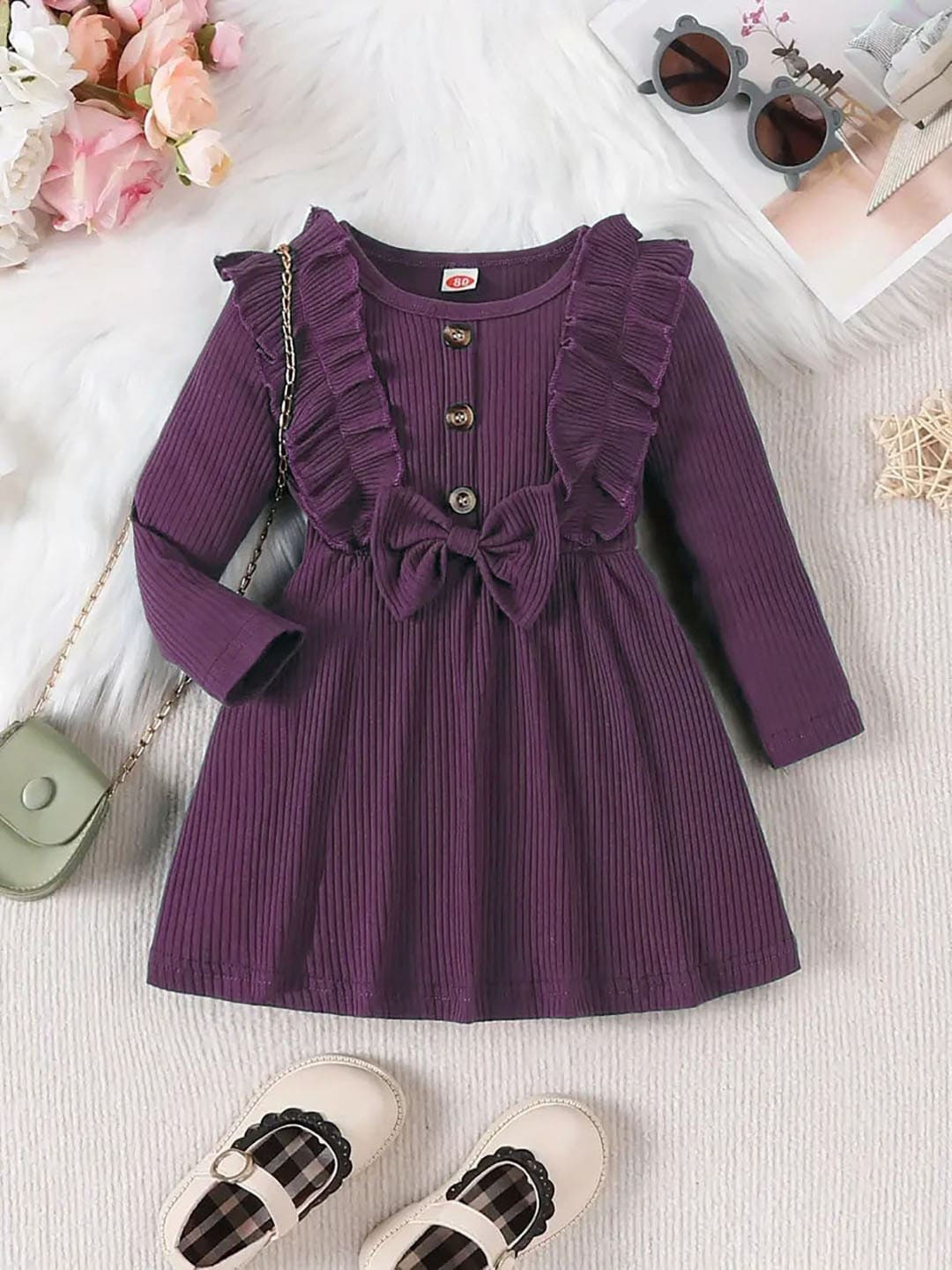 Buy BAESD Girls Modal Round Neck Bow Opaque A Line Dress - Dresses for ...