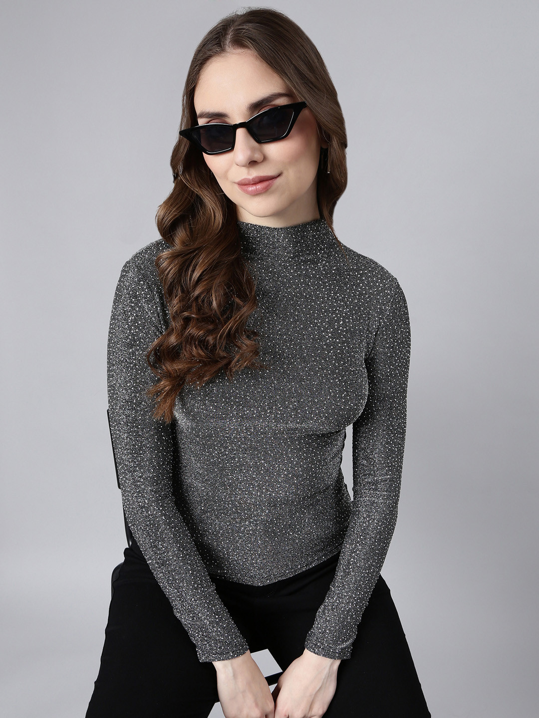 Buy SHOWOFF Self Design High Neck Studded Bling & Sparkly Acrylic ...