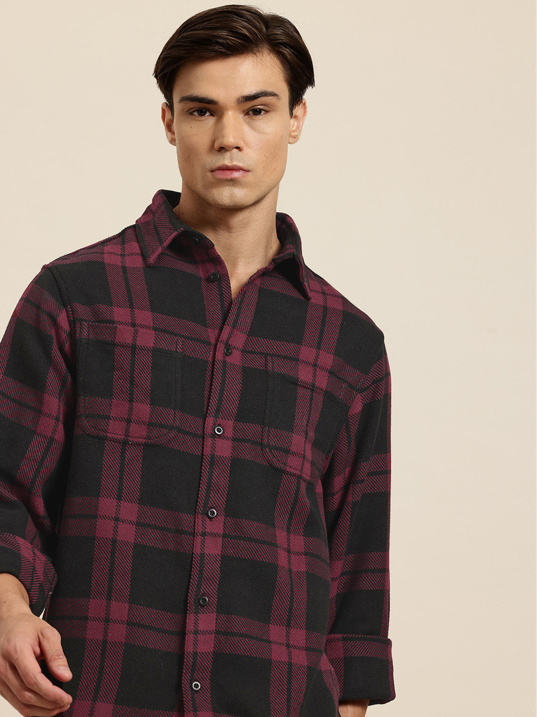 Buy HERE&NOW Twill Checked Relaxed Fit Shacket - Shackets for Men ...