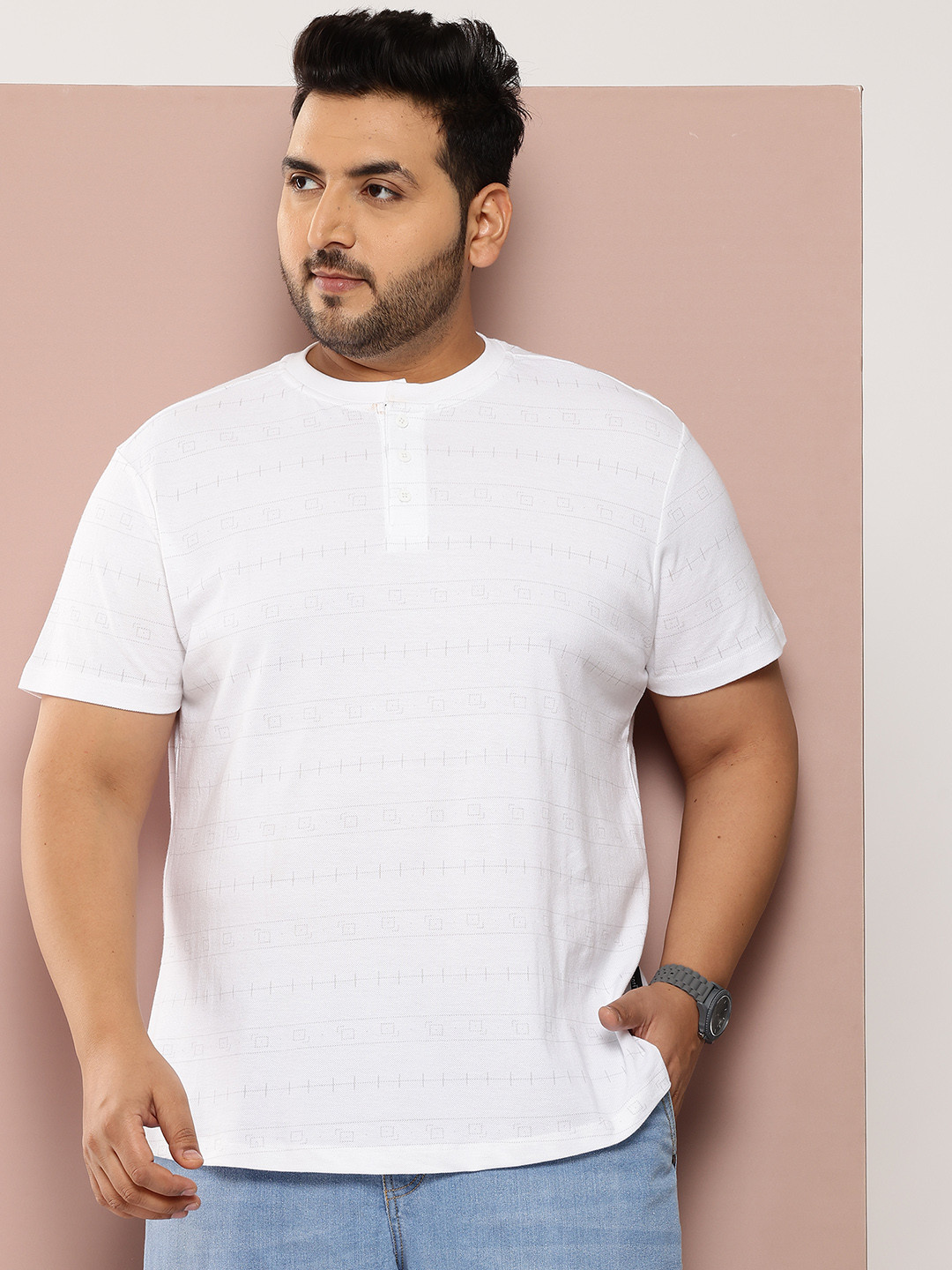 Buy Sztori Plus Size Printed Henley Neck Pure Cotton T Shirt - Tshirts for Men 27069510 | Myntra