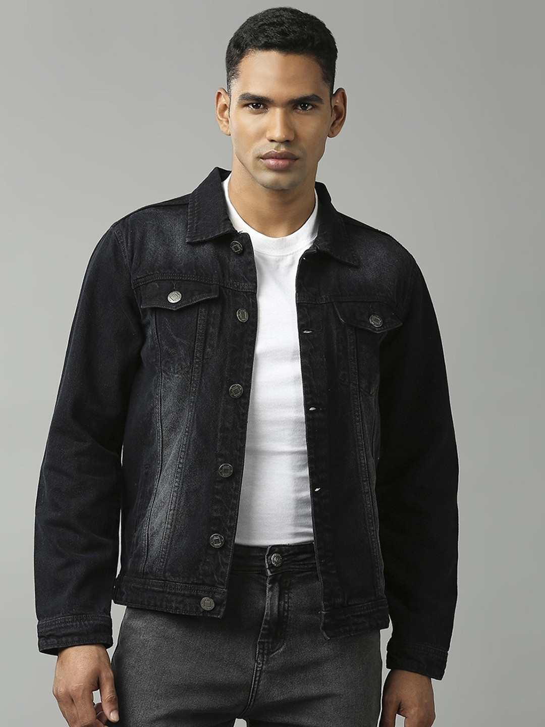 Buy High Star Washed Spread Collar Long Sleeves Denim Jacket - Jackets ...