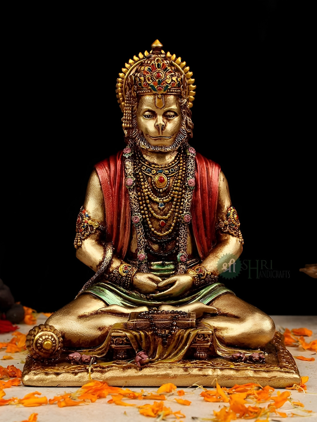 Buy Krishnagallery1 Gold Toned & Red Hanuman Ji Idol Marble Showpiece ...