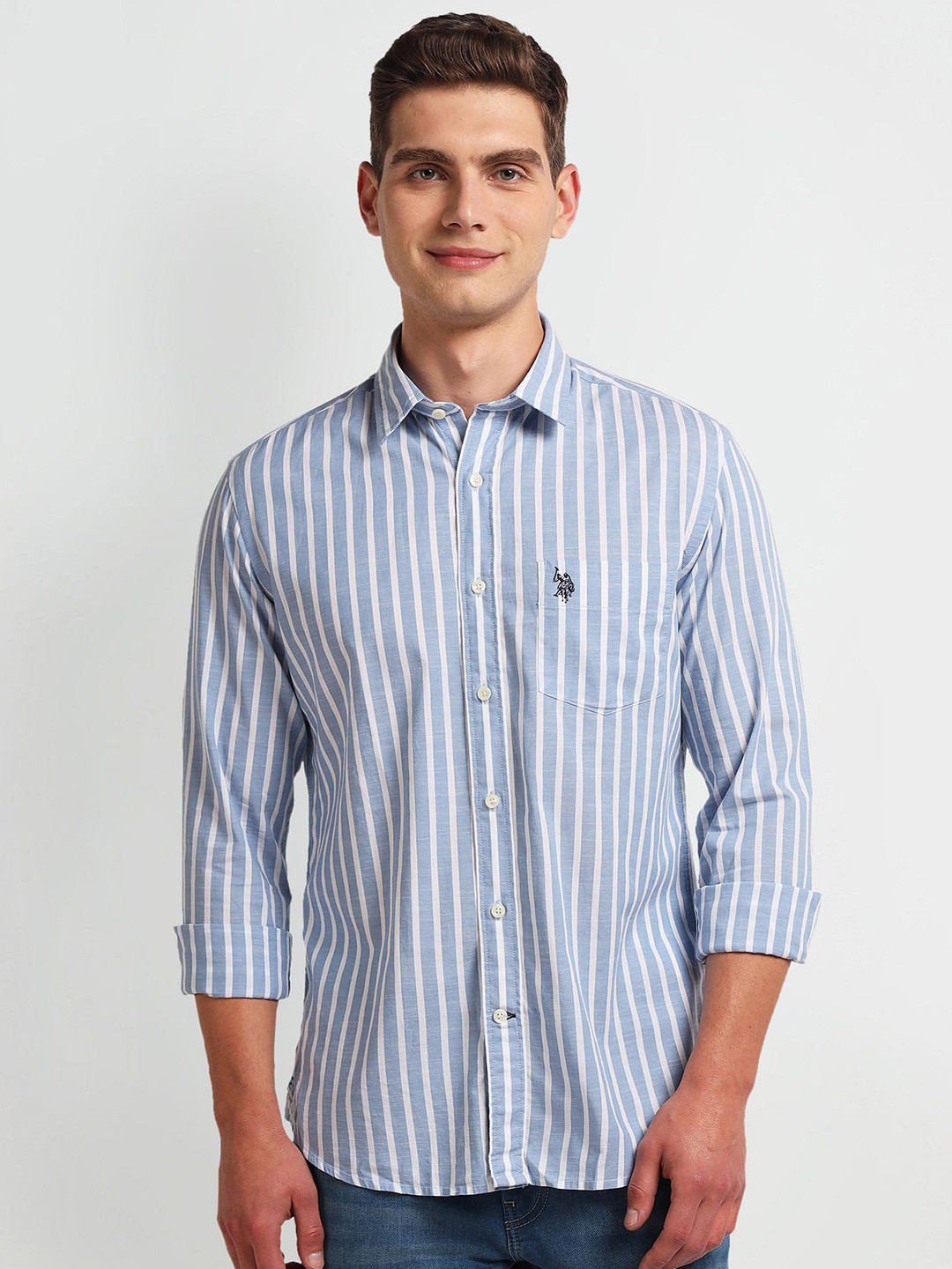 Buy U.S. Polo Assn. Denim Co. Slim Fit Vertical Stripes Cutaway Collar ...