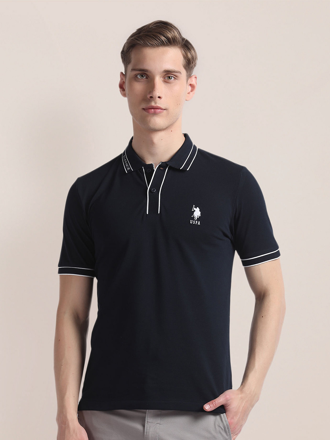 Buy U.S. Polo Assn. Short Sleeves Cotton Polo Collar Applique Slim Fit T Shirt - Tshirts for Men ...