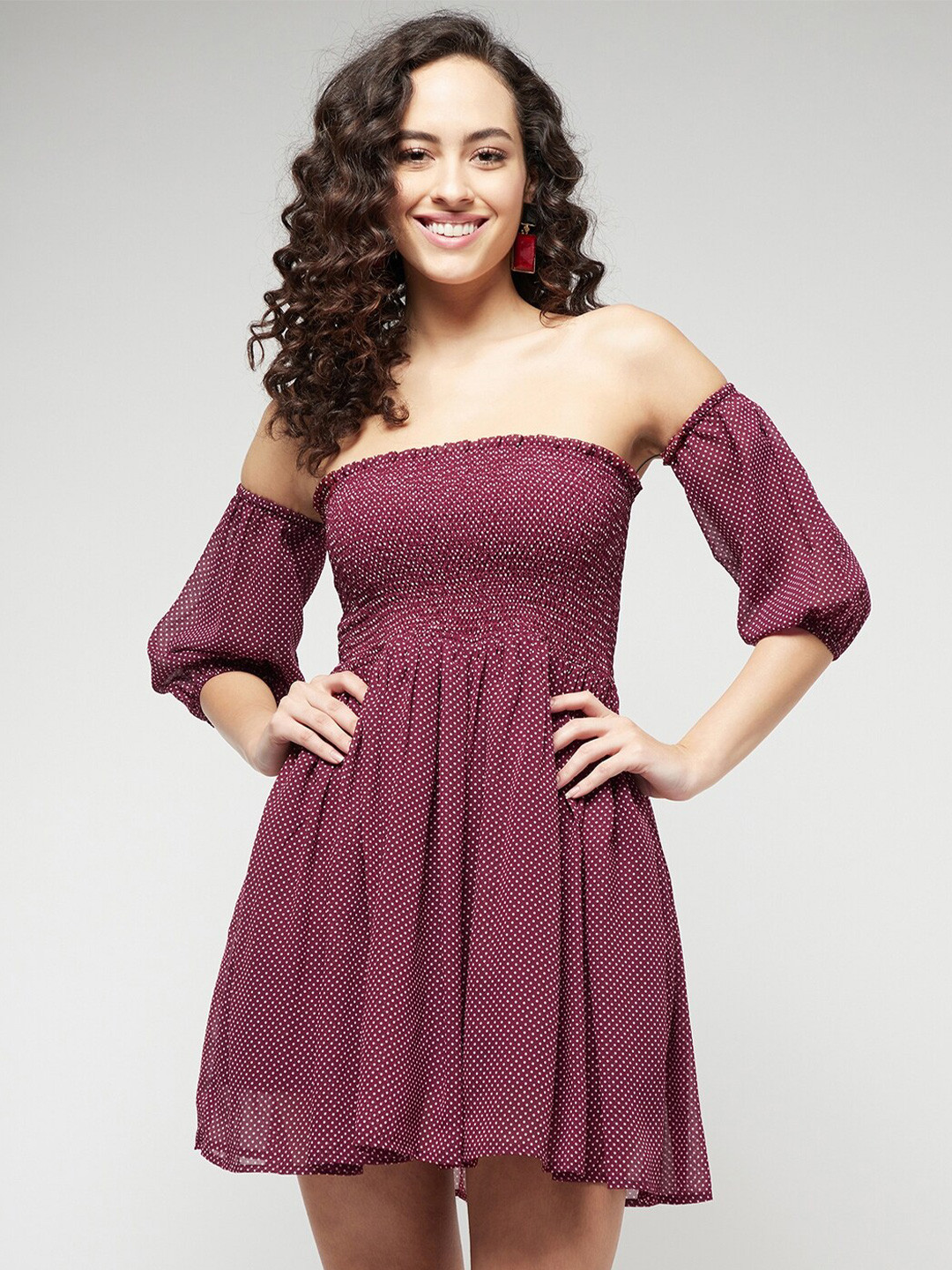 Buy MAGRE Polka Dot Print Georgette Fit & Flare Dress - Dresses for ...