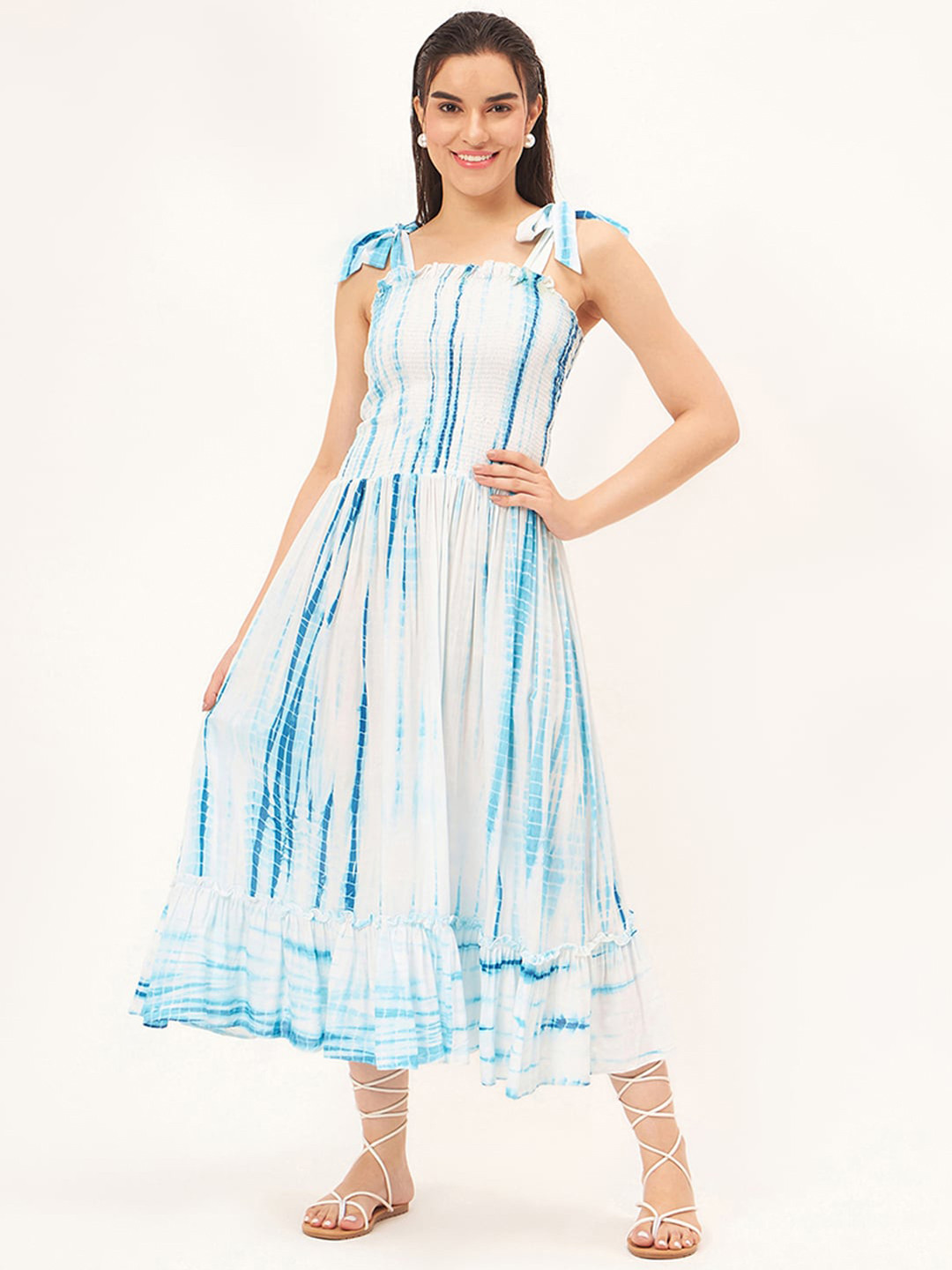 Buy First Resort By Ramola Bachchan Smocked Tie And Dye Printed Fit ...